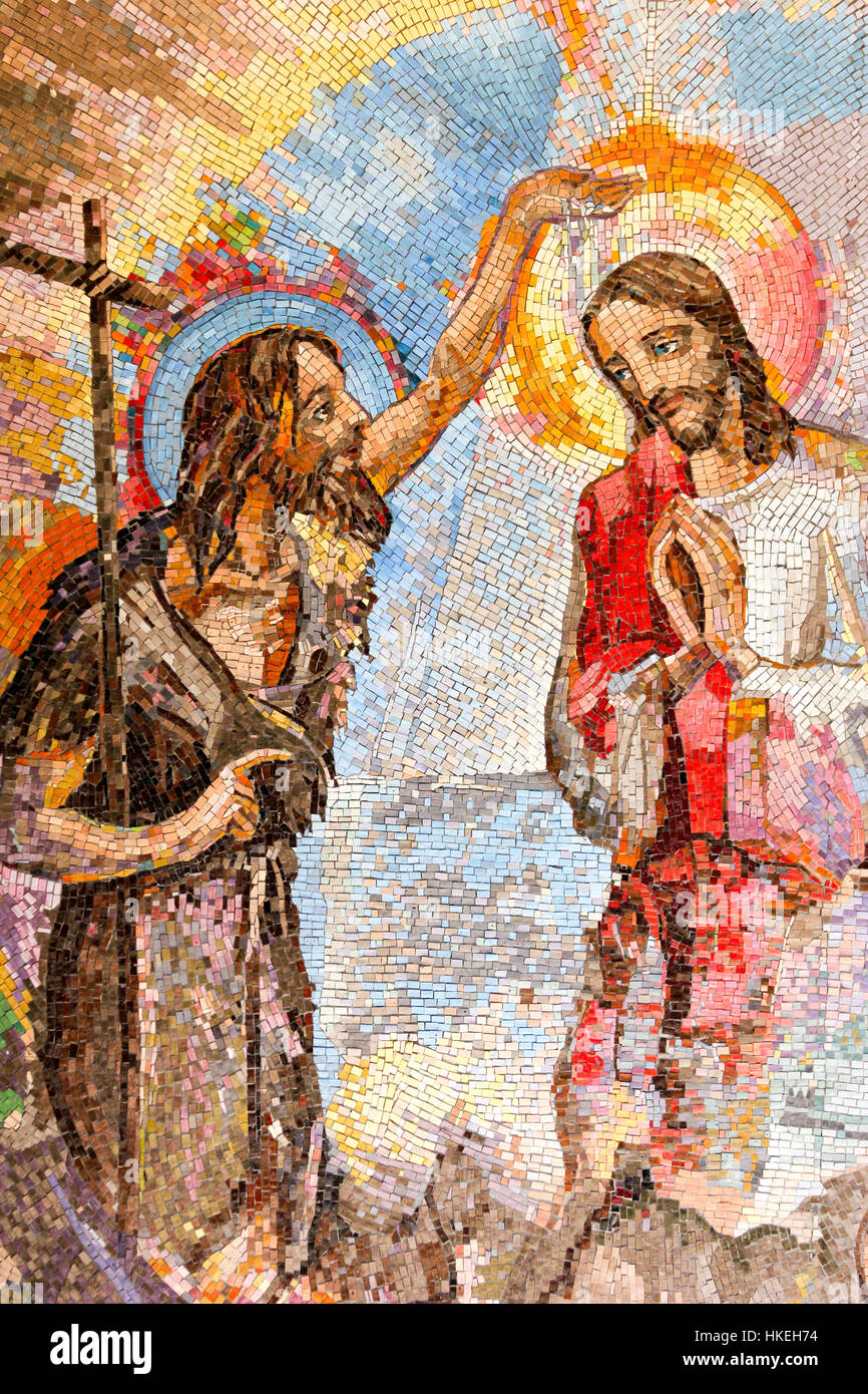 Mosaic Of The Baptism Of Jesus Christ By Saint John The Baptist As The
