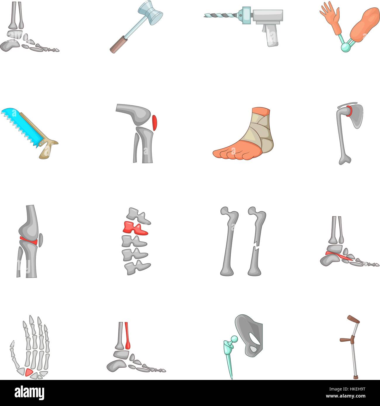 Orthopedic and spine icons set. Cartoon illustration of 16 orthopedic ...