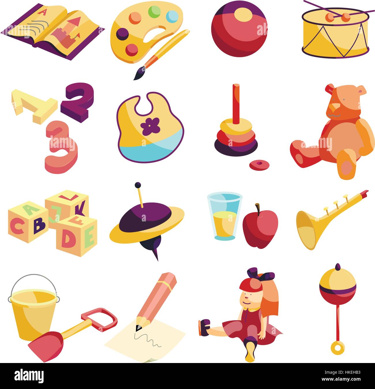 Kindergarten items icons set. Cartoon illustration of 16 kindergarten ...