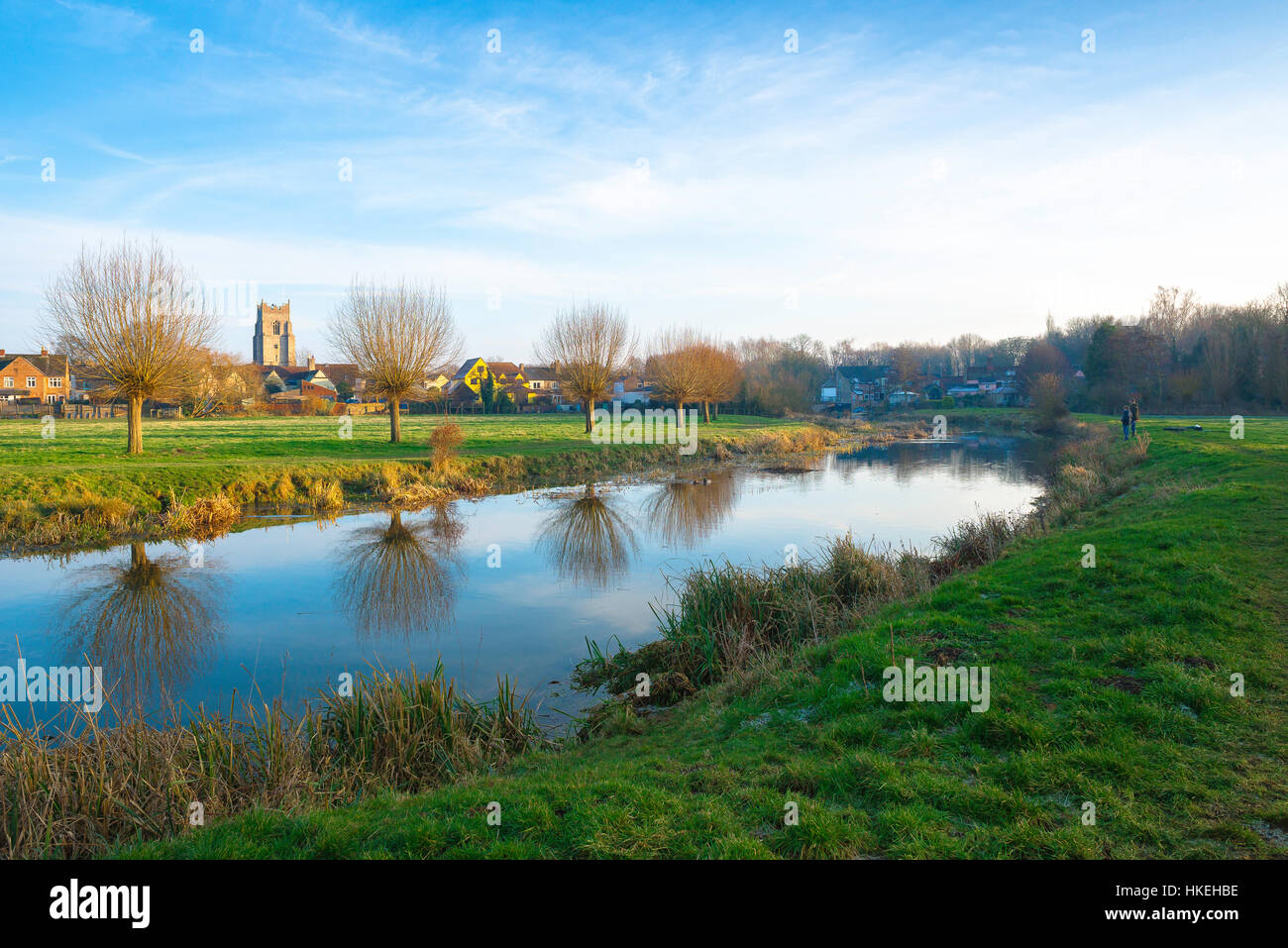 Suffolk landscape, view in winter of the River Stour passing through ...