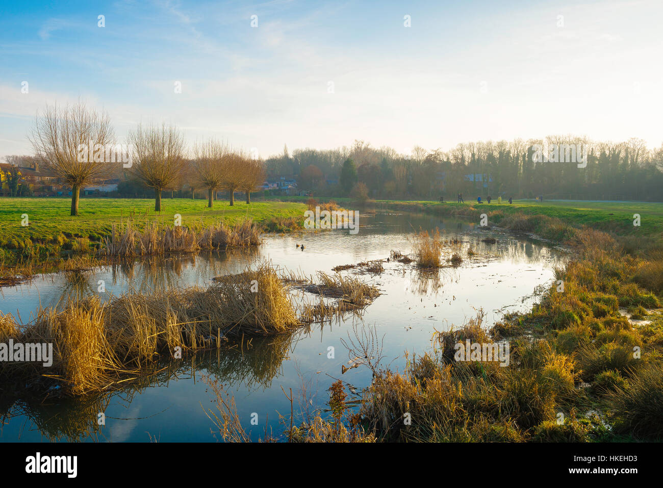 Suffolk landscape, view in winter of the River Stour passing through ...
