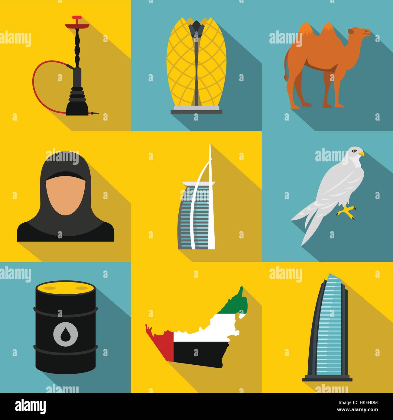 UAE icons set. Flat illustration of 9 UAE vector icons for web Stock ...