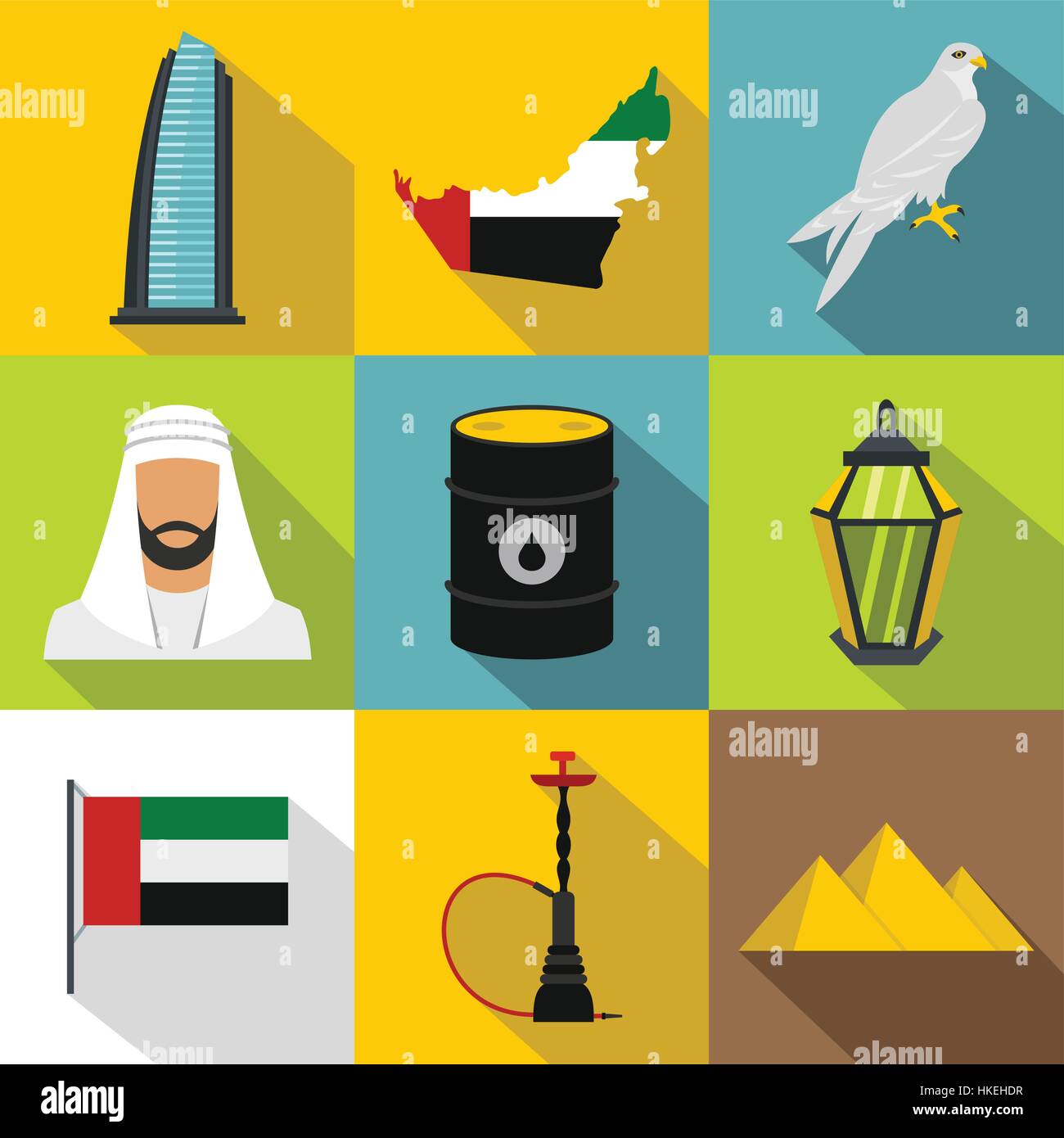 UAE country icons set. Flat illustration of 9 UAE country vector icons ...