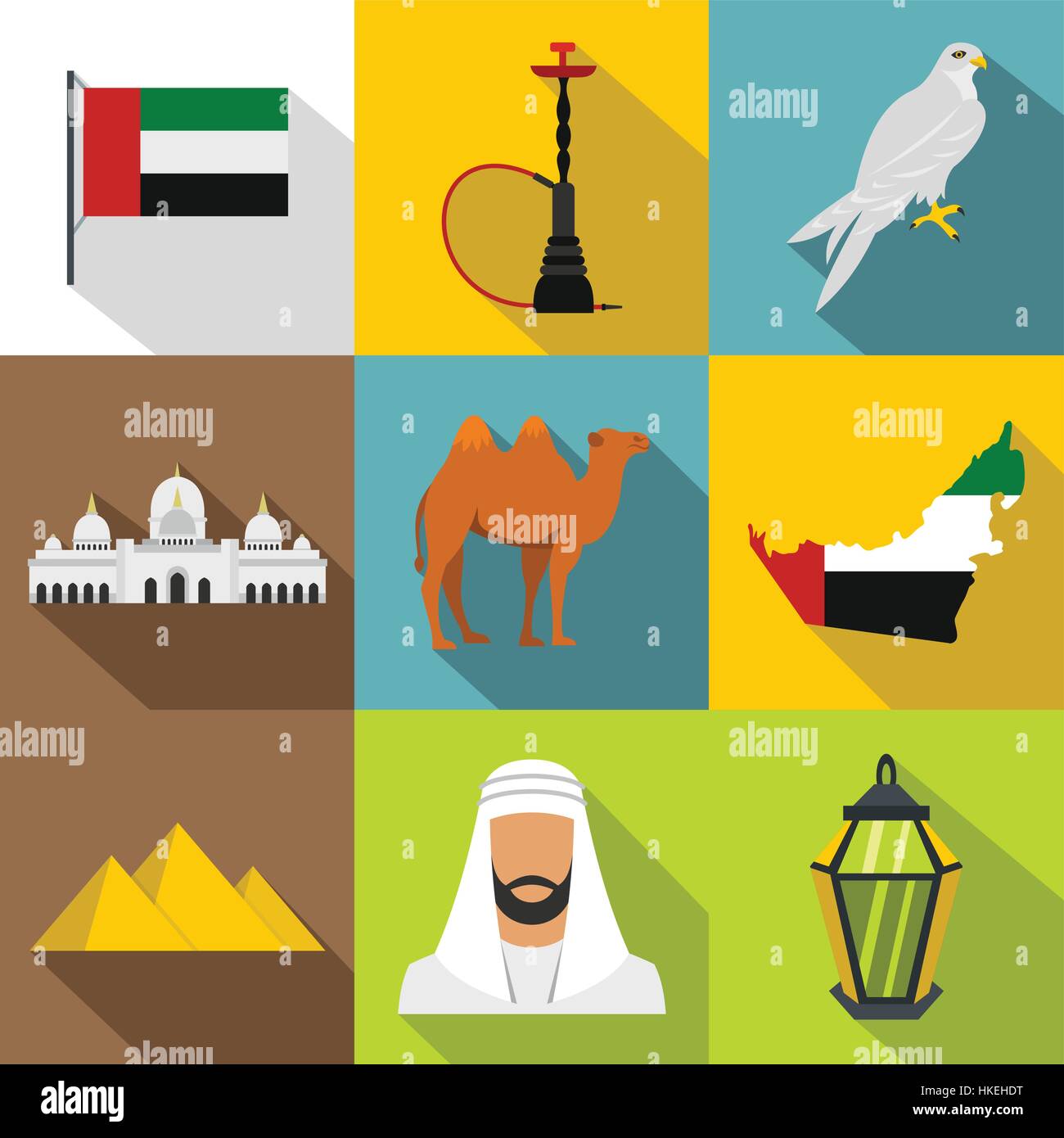 Stay in UAE icons set. Flat illustration of 9 stay in UAE vector icons ...