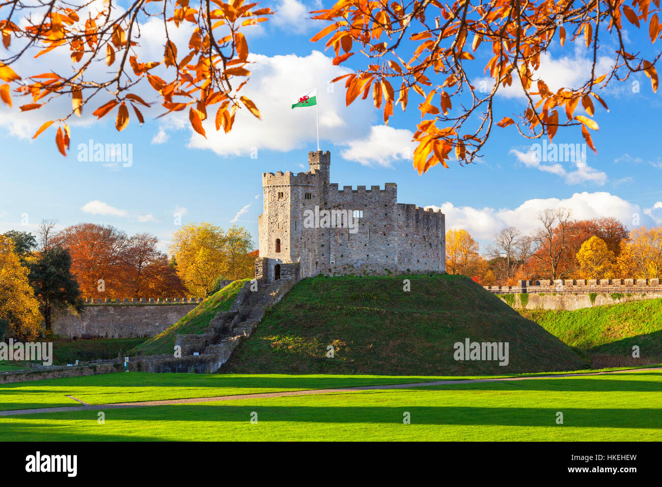Cardiff Castle in Autumn, Norman Keep, Cardiff, Wales, UK Stock Photo ...