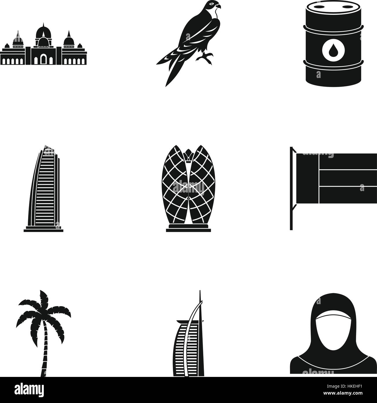 Tourism in UAE icons set. Simple illustration of 9 tourism in UAE ...
