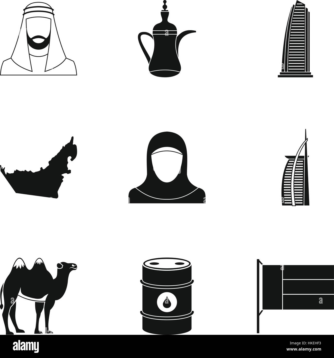 State of UAE icons set. Simple illustration of 9 state of UAE vector ...