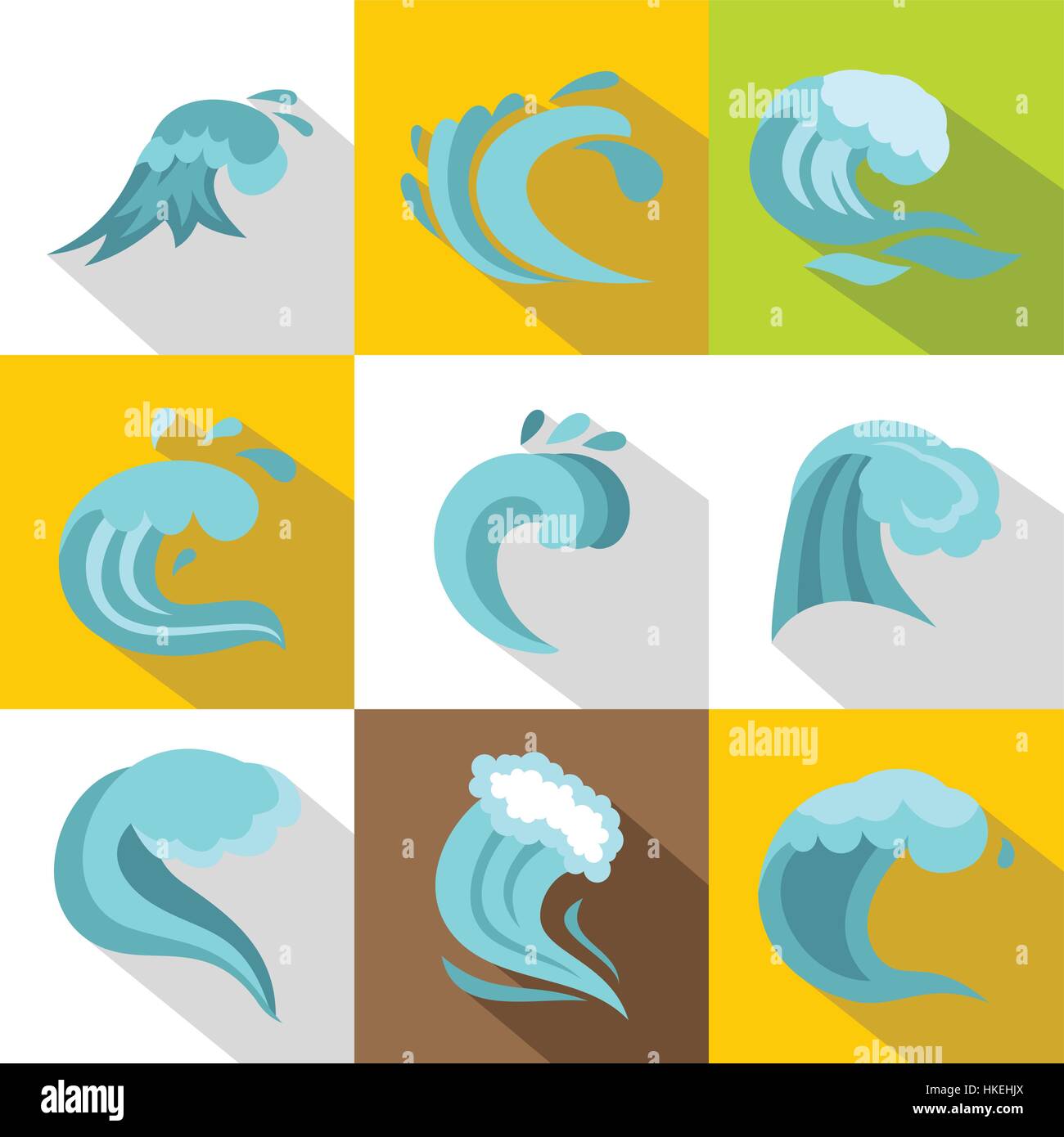Sea waves icons set. Flat illustration of 9 sea waves vector icons for ...