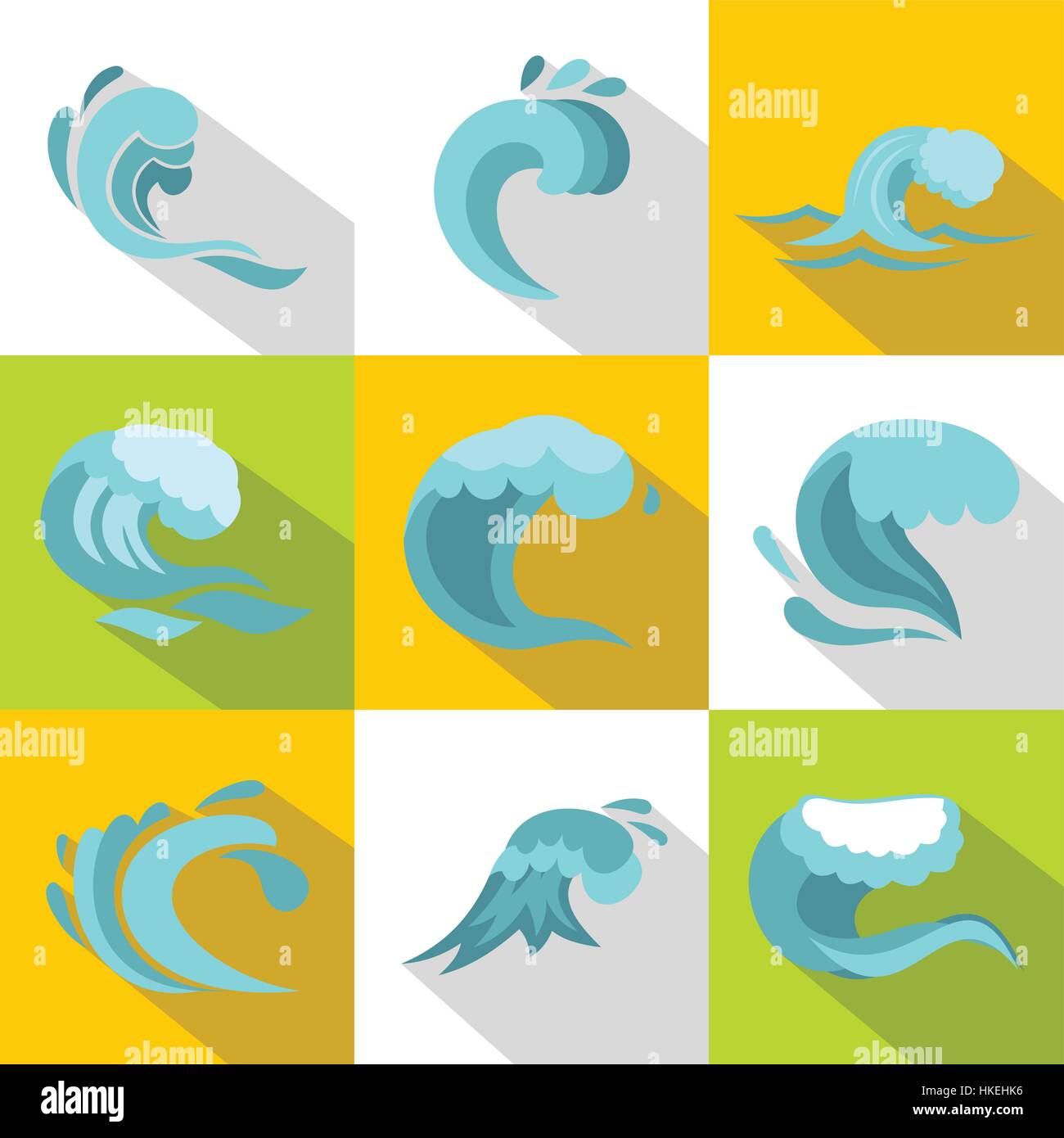 Ocean waves icons set. Flat illustration of 9 ocean waves vector icons ...