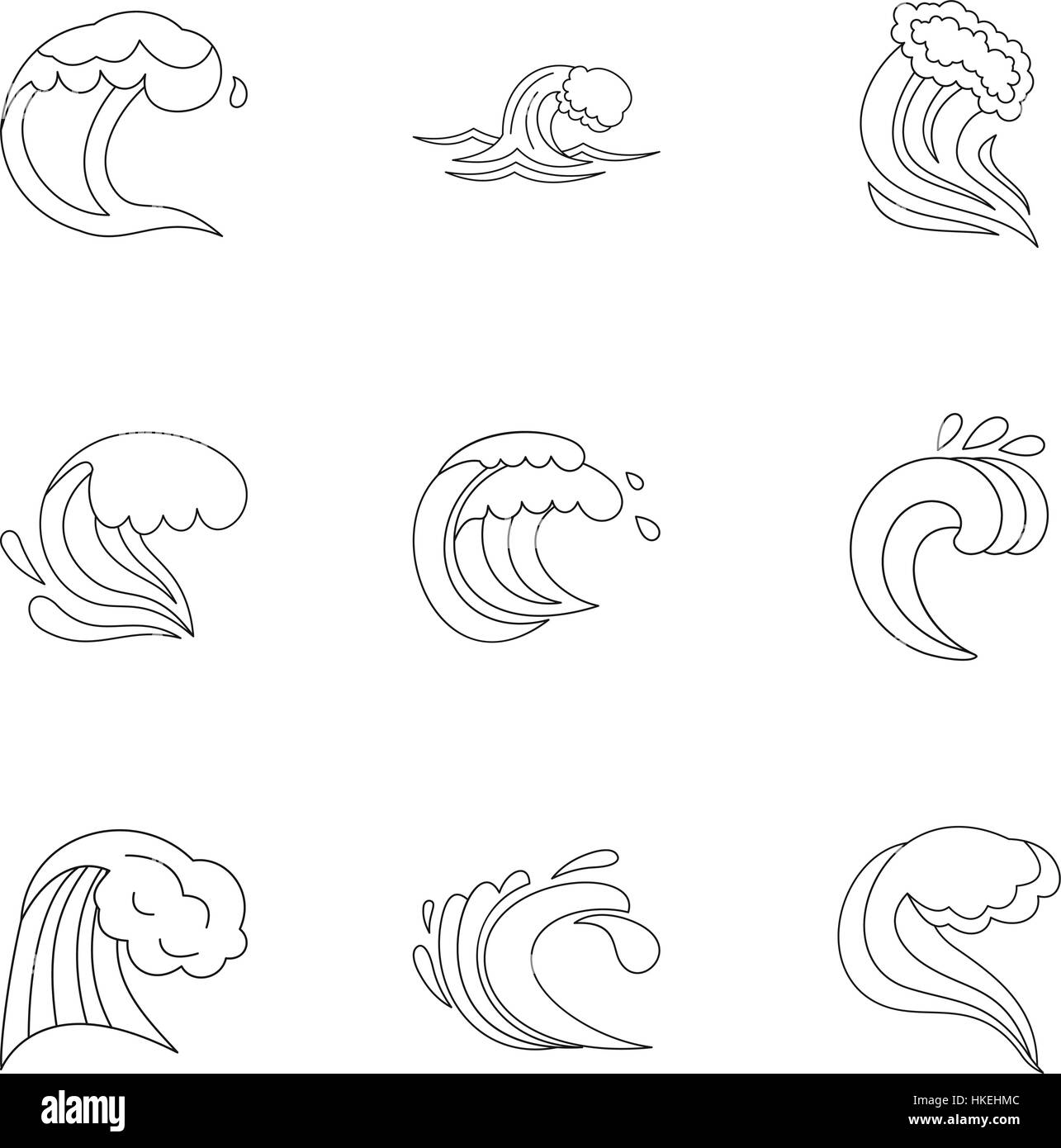 Wave icons set. Outline illustration of 9 wave vector icons for web ...