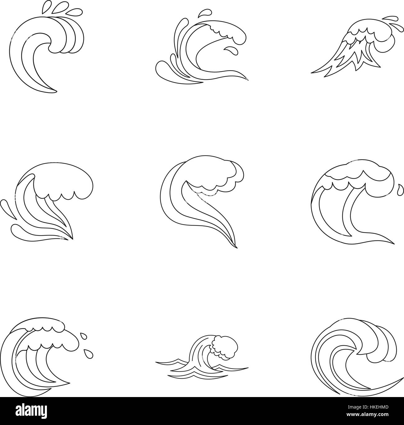 Sea waves icons set. Outline illustration of 9 sea waves vector icons ... Sea waves icons set. Outline illustration of 9 sea waves vector icons ...