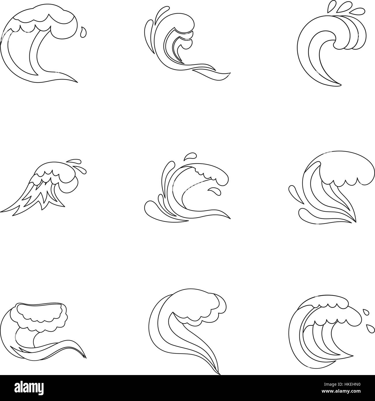 Tide icons set. Outline illustration of 9 tide vector icons for web ...