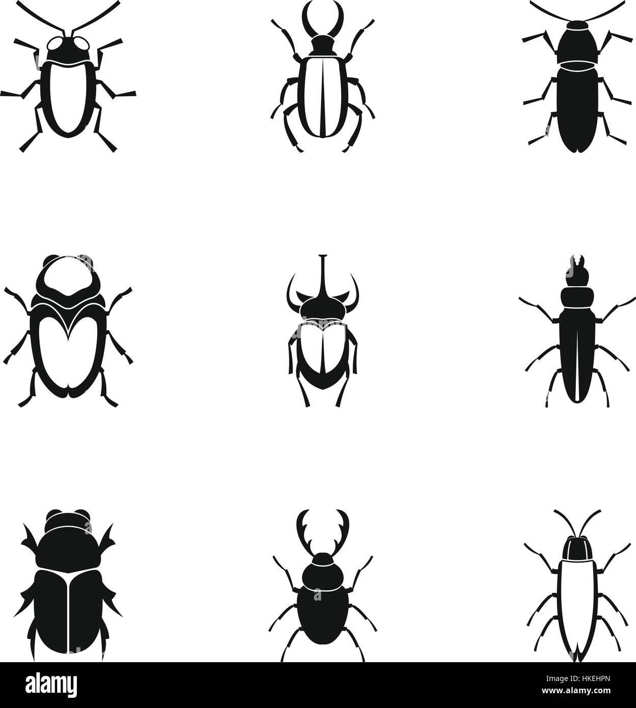 Insects beetles icons set. Simple illustration of 9 insects beetles vector icons for web Stock ...