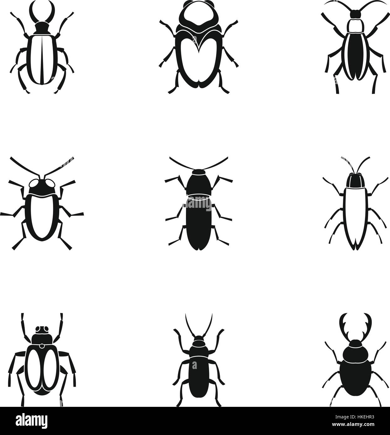 Crawling beetles icons set. Simple illustration of 9 crawling beetles ...