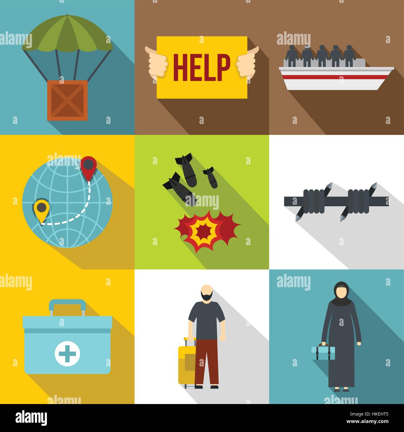 People fugitives icons set. Flat illustration of 9 people fugitives ...