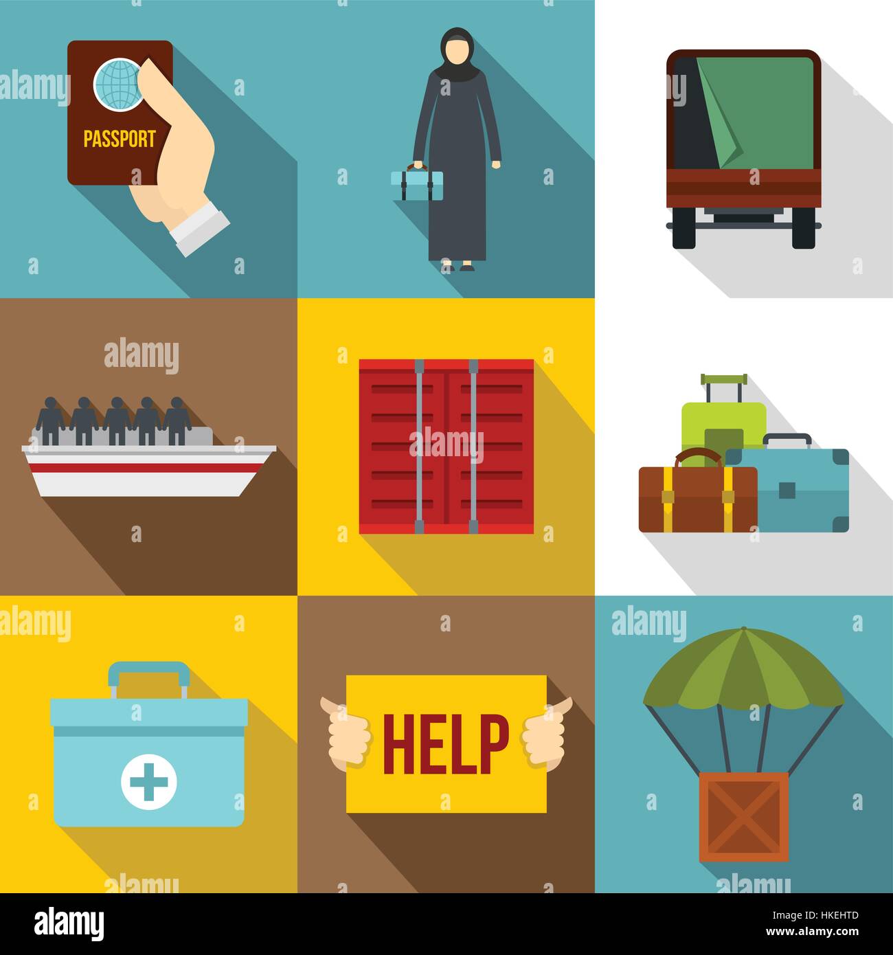 People refugees icons set. Flat illustration of 9 people refugees vector icons for web Stock ...