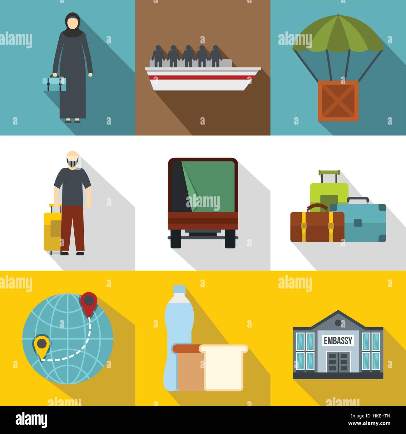 Refugee status icons set. Flat illustration of 9 refugee status vector ...