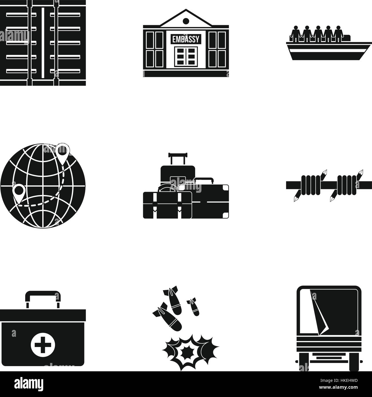 Refugee status icons set. Simple illustration of 9 refugee status ...