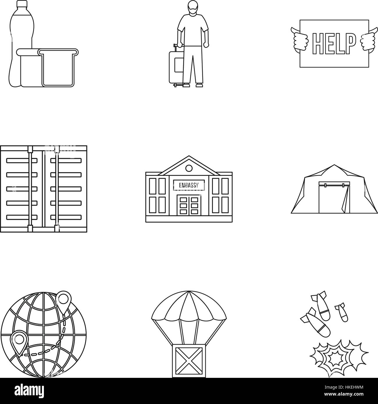 People fugitives icons set. Outline illustration of 9 people fugitives ...