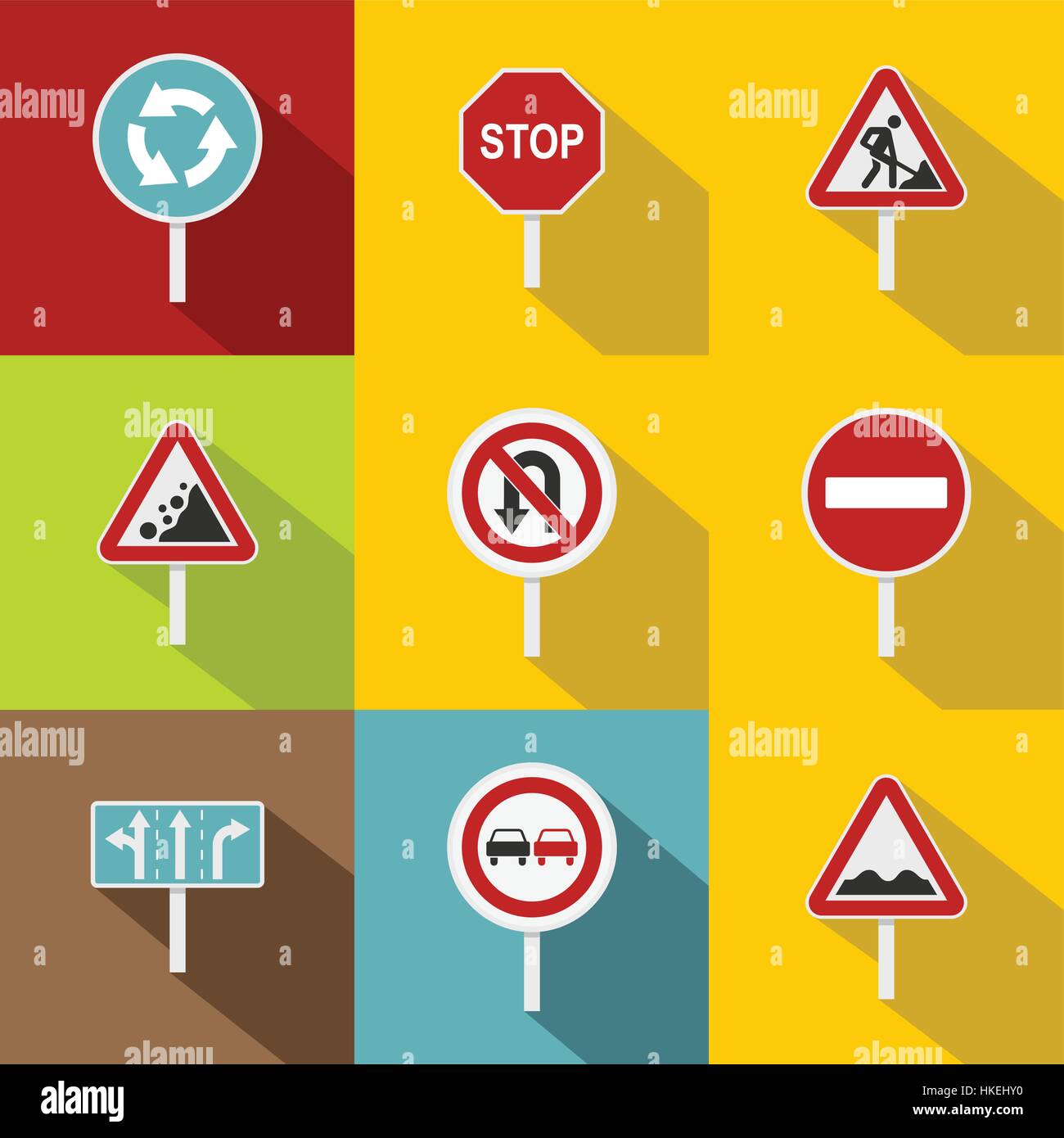 Traffic sign icons set. Flat illustration of 9 traffic sign vector ...