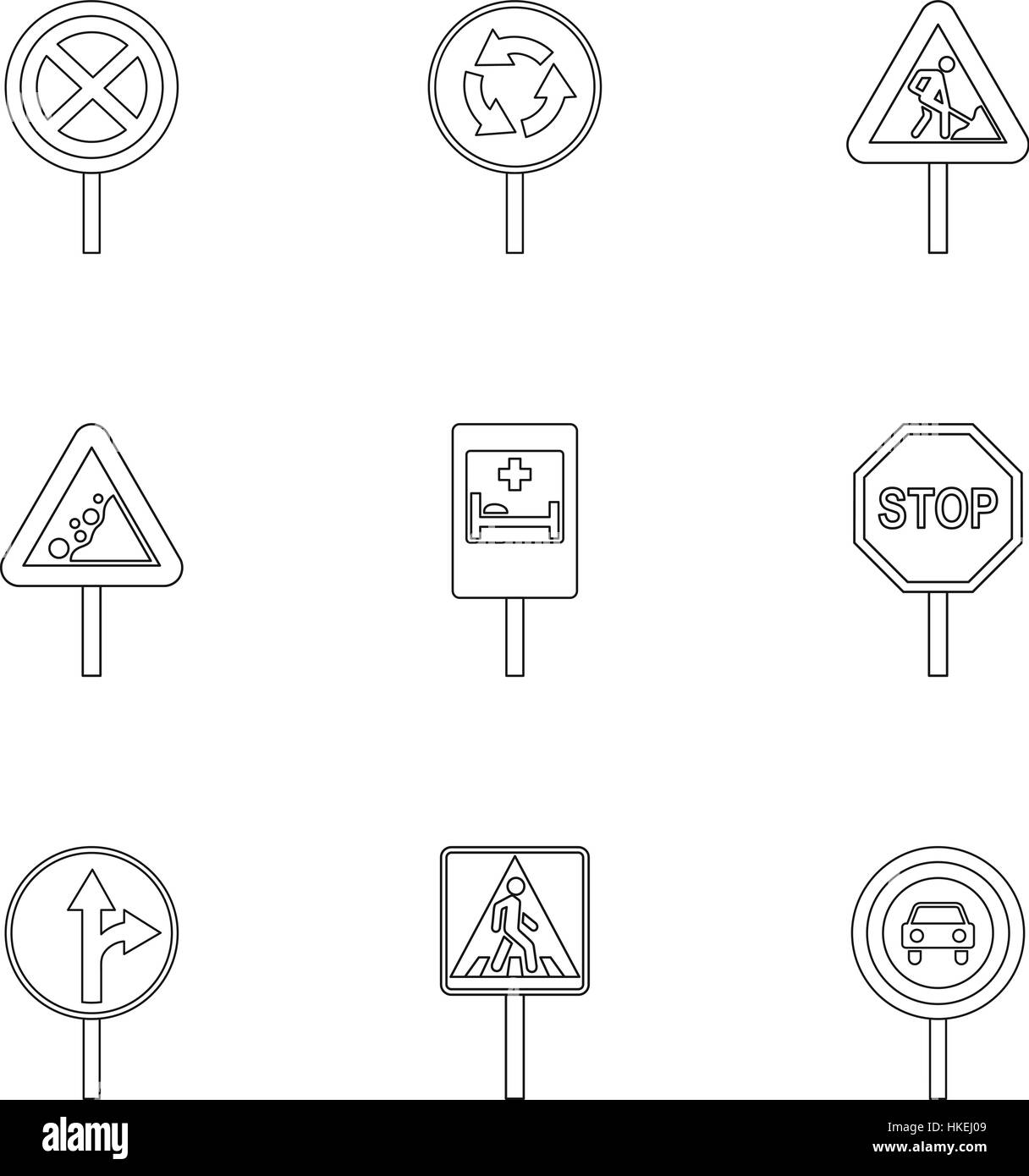 Road sign icons set. Outline illustration of 9 road sign vector icons ...