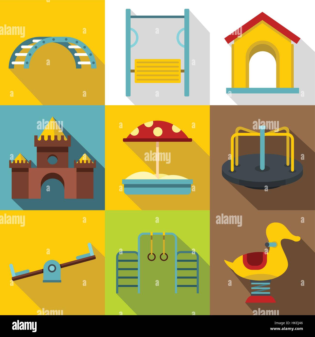 Children games icons set. Flat illustration of 9 children games vector ...