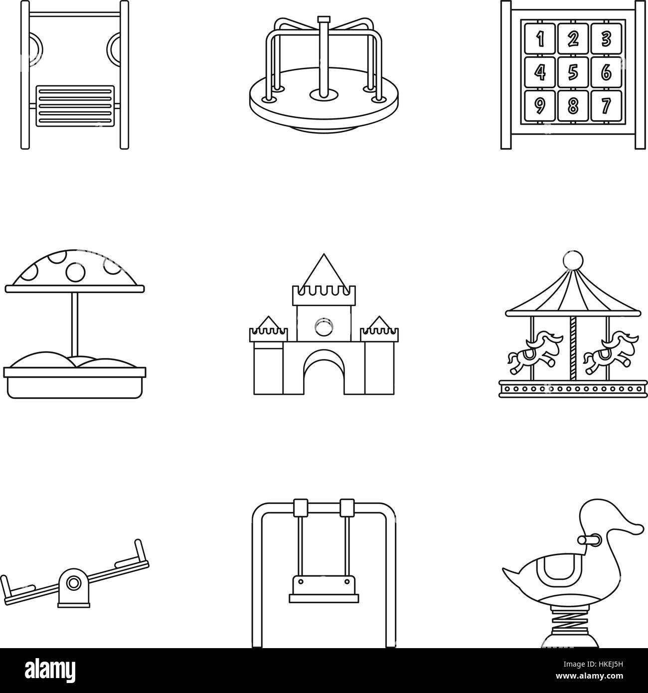 Kids games icons set. Outline illustration of 9 kids games vector icons ...