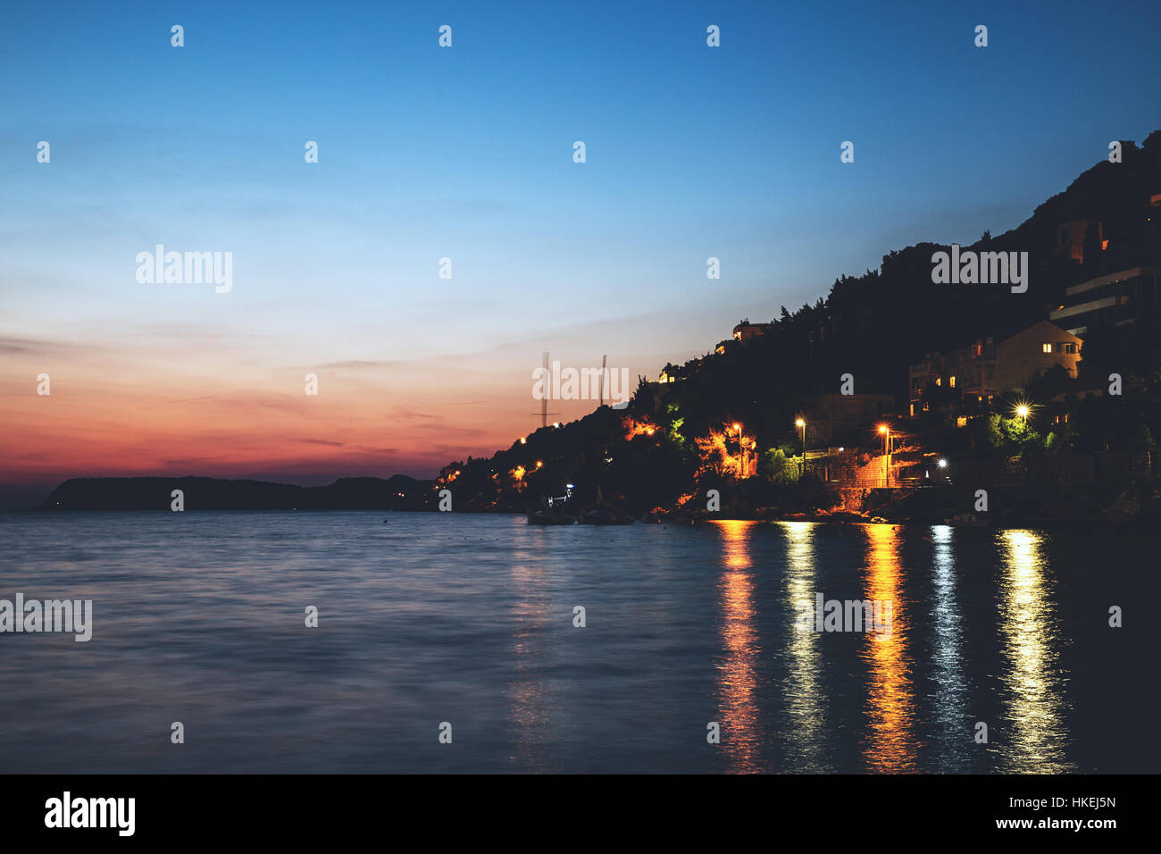 Sunset over Lapad Bay in Dubrovnik Croatia Stock Photo - Alamy