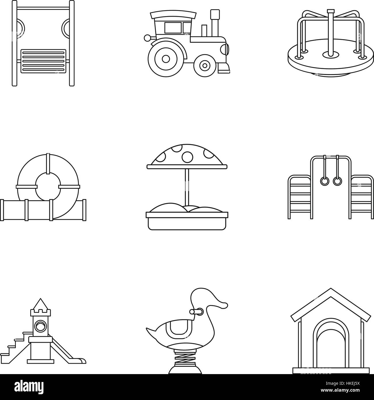 Children games icons set. Outline illustration of 9 children games ...