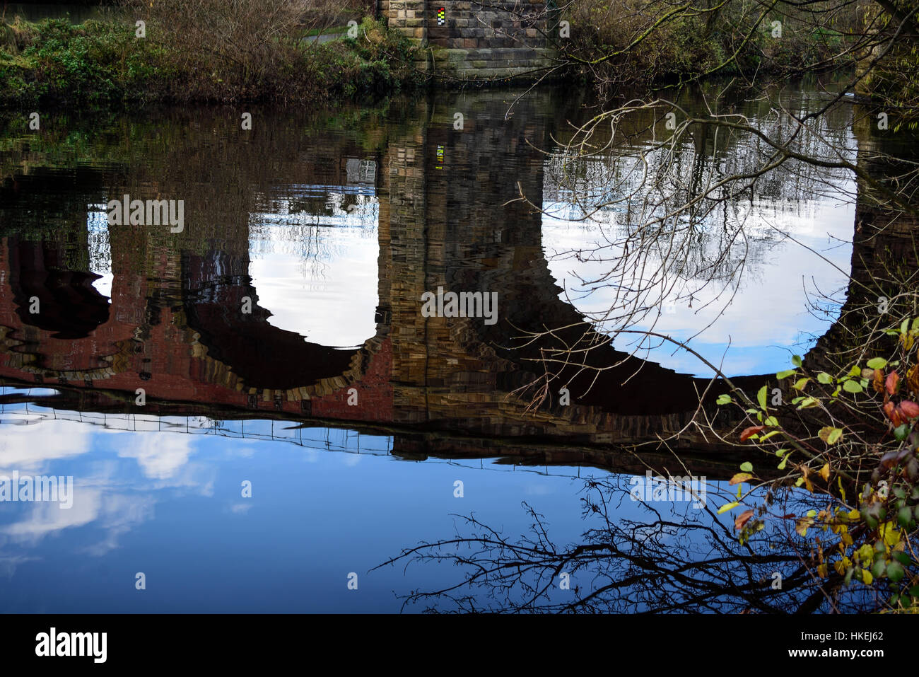 Reflection of part of Yarm Railway Bridge in the River Tees designed by ...