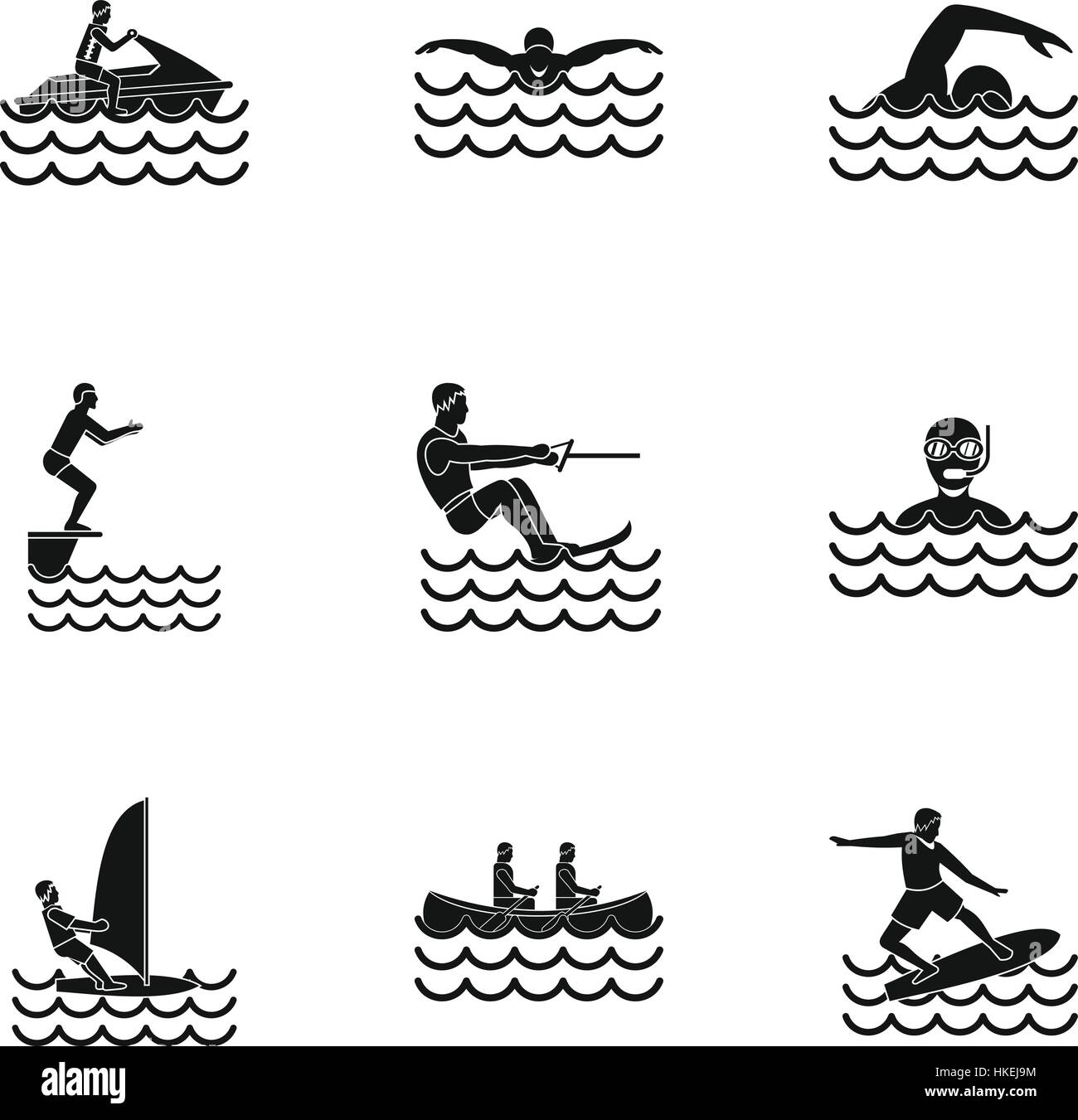 Water exercise icons set. Simple illustration of 9 water exercise ...