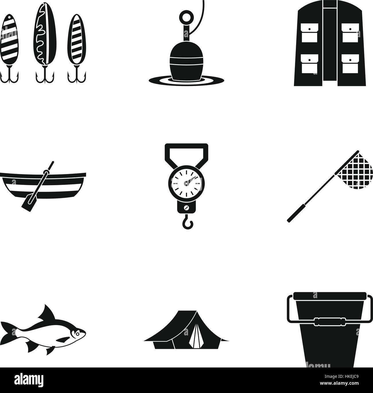Catch fish icons set. Simple illustration of 9 catch fish vector icons ...