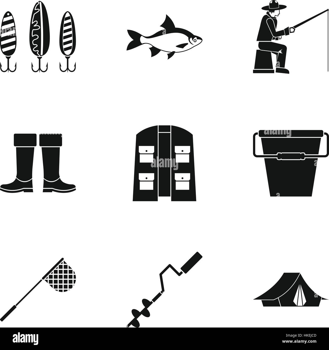 Fishing sport icons set. Simple illustration of 9 fishing sport vector ...