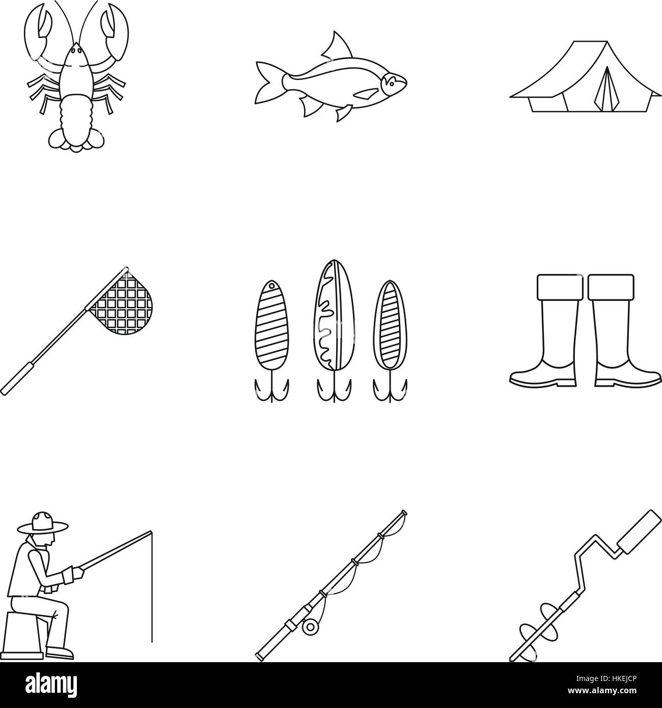 Fishing icons set. Outline illustration of 9 fishing vector icons for ...