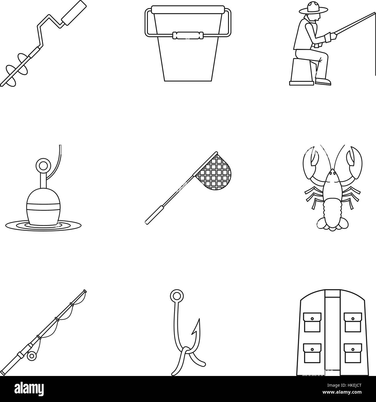 Angling icons set. Outline illustration of 9 angling vector icons for ...