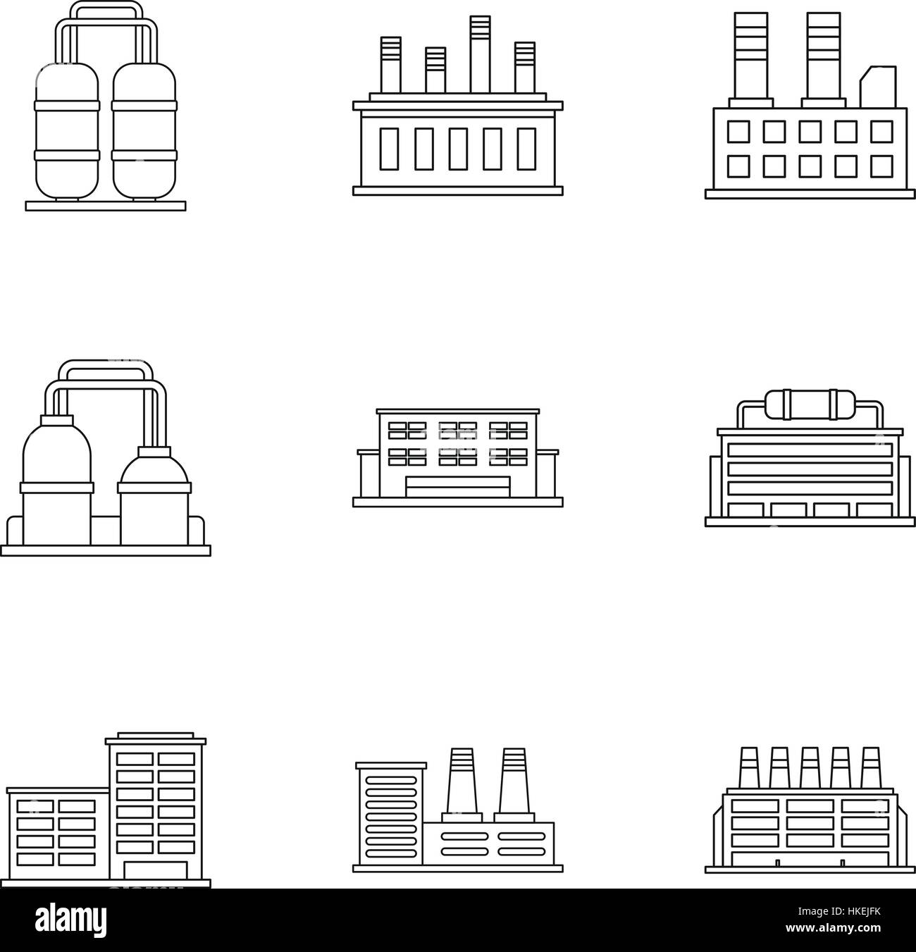 Industrial complex icons set. Outline illustration of 9 industrial ...