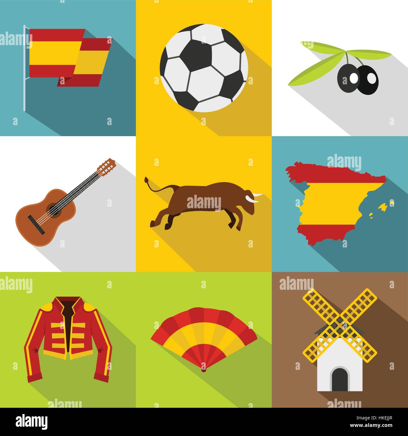 Spain icons set. Flat illustration of 9 Spain vector icons for web ...