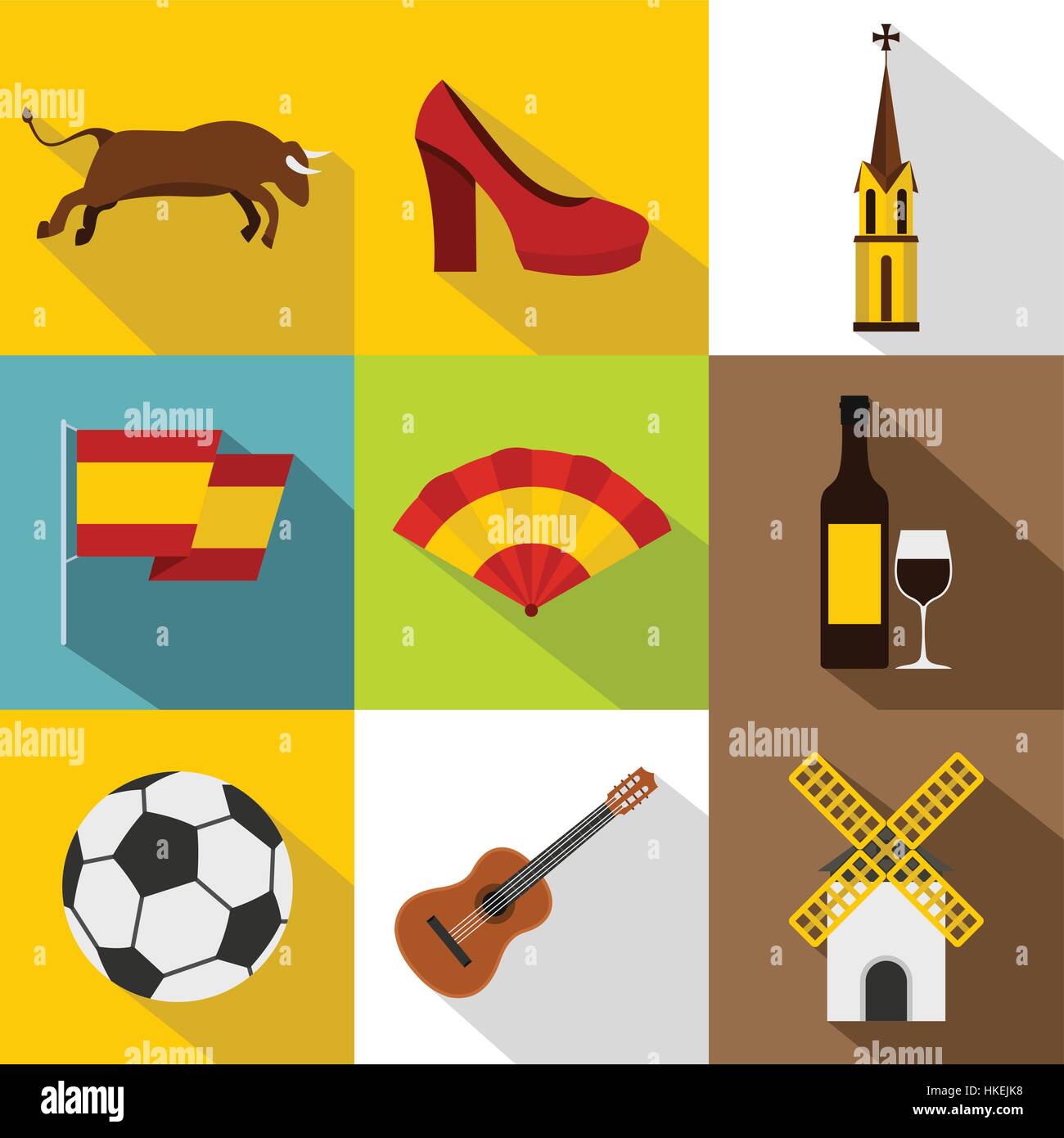 Tourism in Spain icons set. Flat illustration of 9 tourism in Spain ...