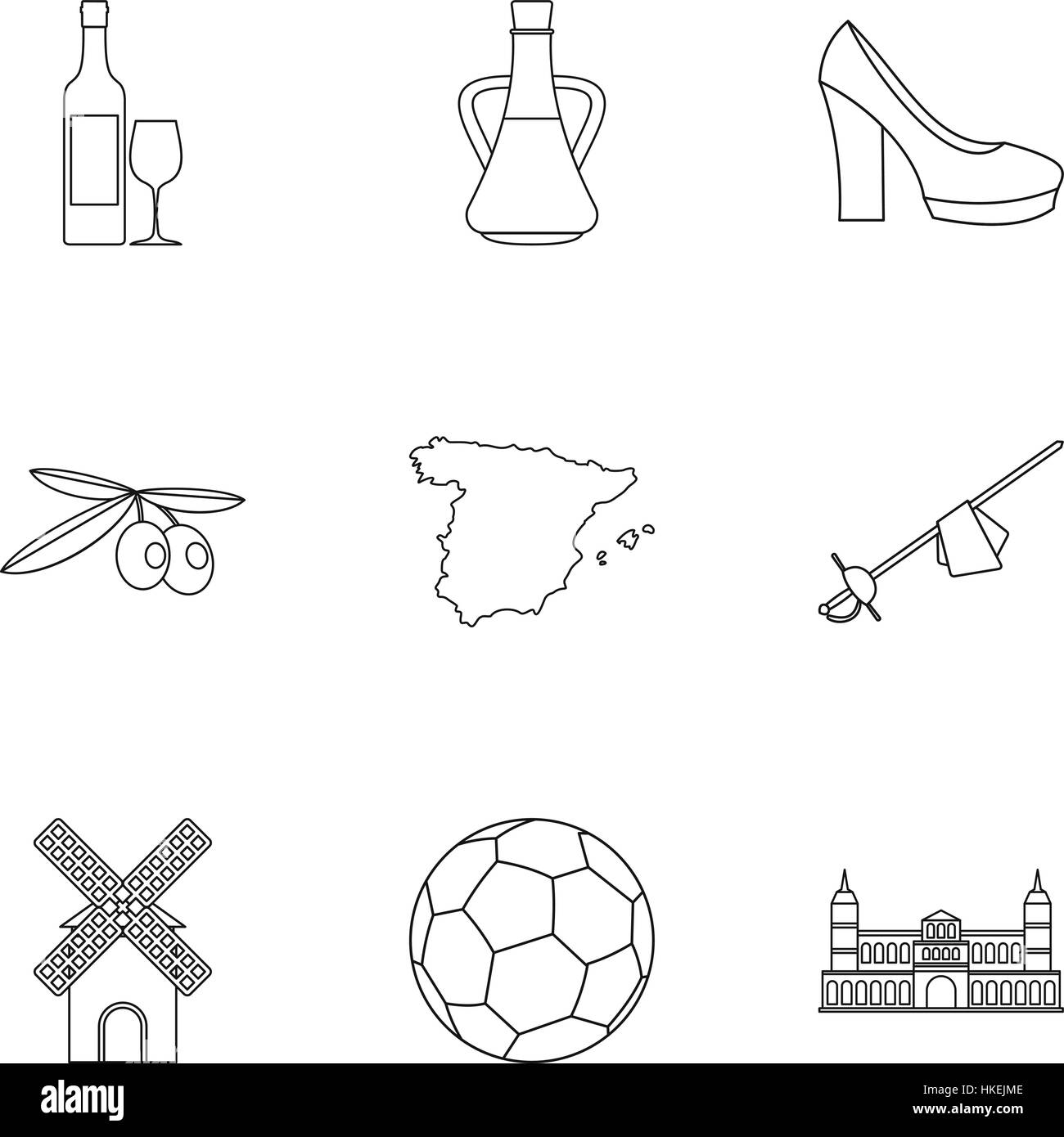 Country Spain icons set. Outline illustration of 9 country Spain vector ...