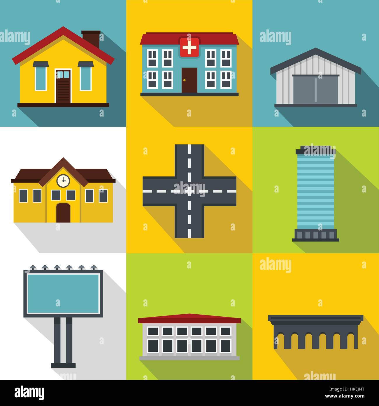City public buildings icons set. Flat illustration of 9 city public ...