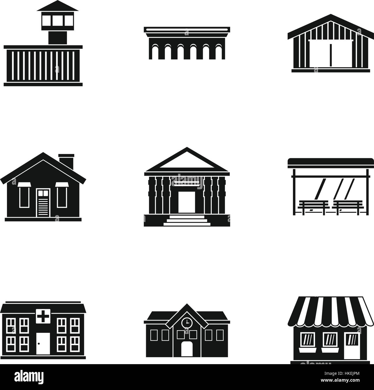 City public buildings icons set. Simple illustration of 9 city public ...