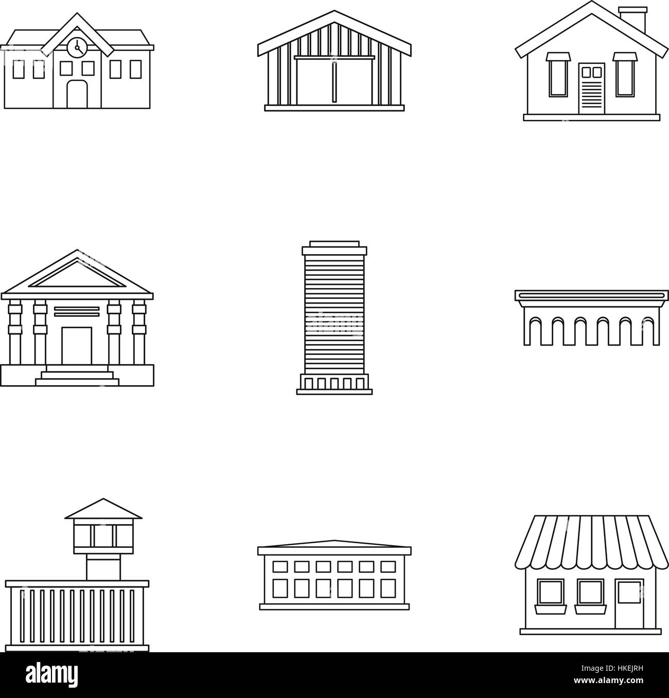 City public buildings icons set. Outline illustration of 9 city public ...