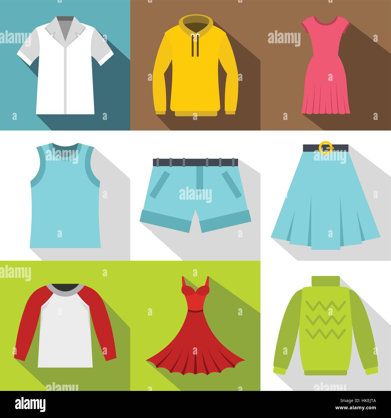 Types of clothes icons set. Flat illustration of 9 types of clothes ...