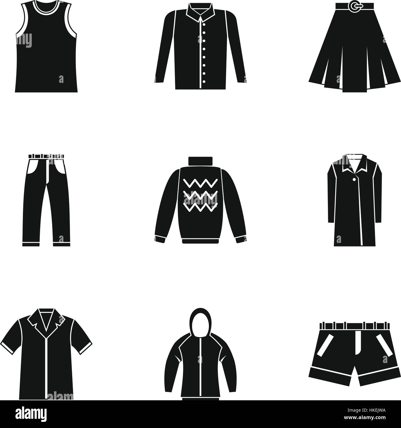 Types of clothes icons set. Simple illustration of 9 types of clothes ...