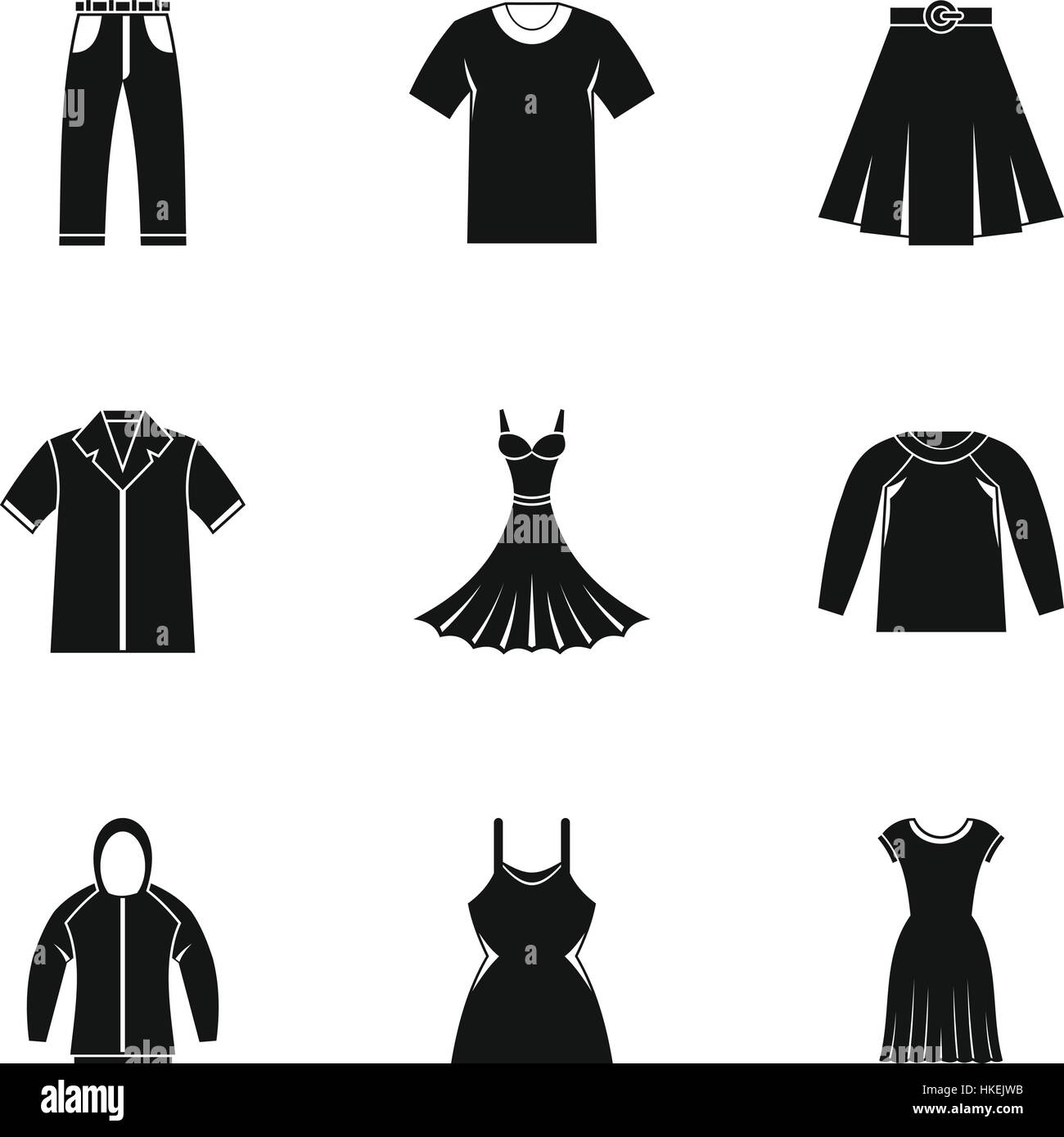 Kind of clothing icons set. Simple illustration of 9 kind of clothing ...