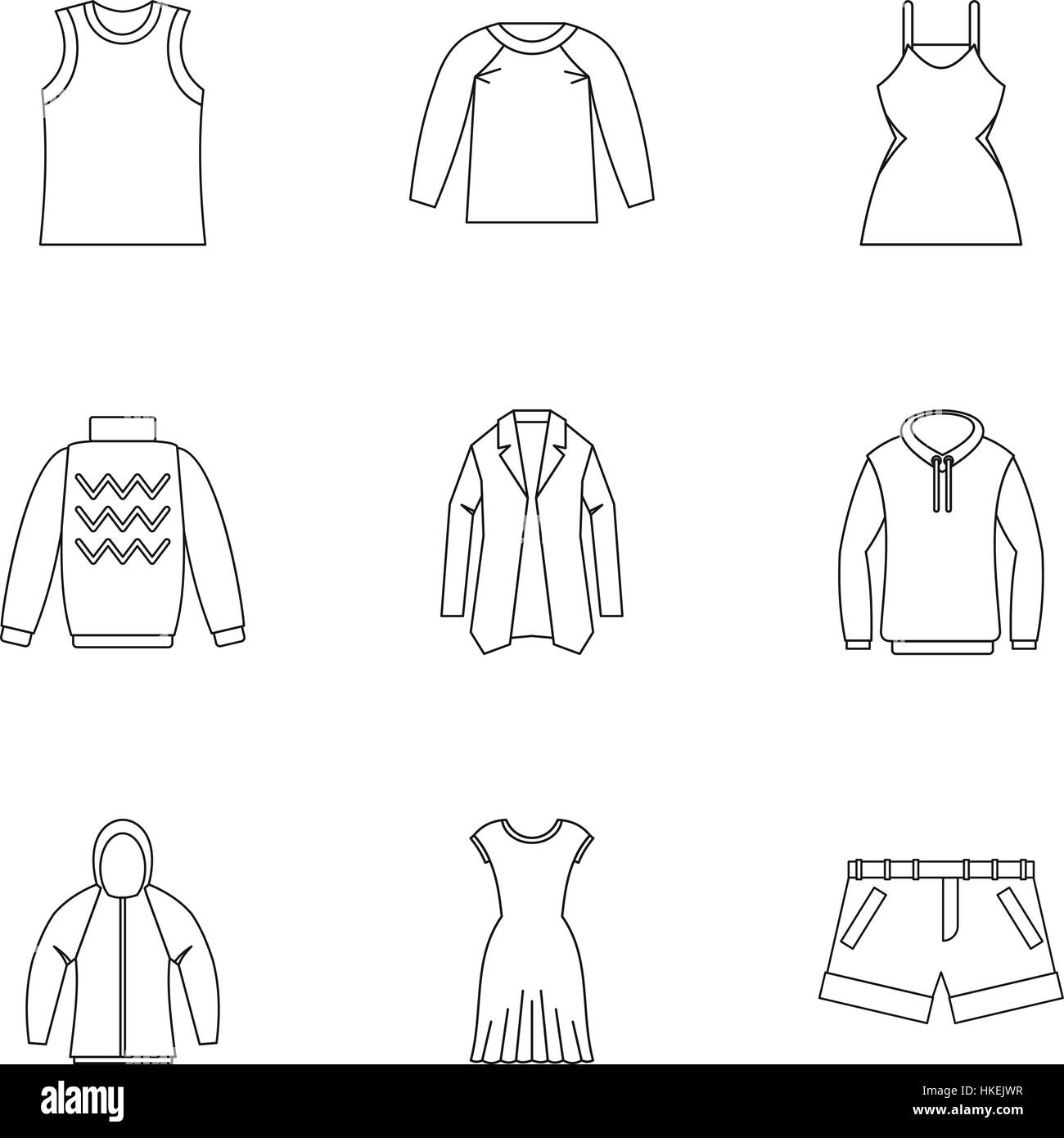 Clothing icons set. Outline illustration of 9 clothing vector icons for ...