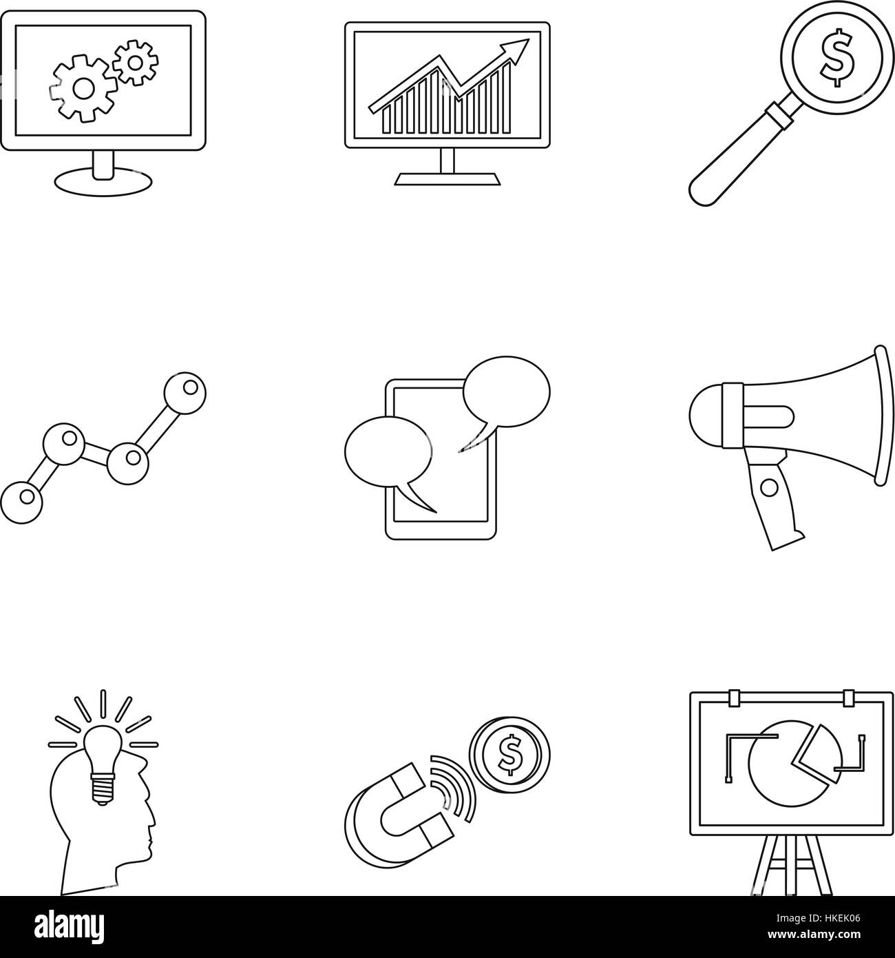 Types of advertising icons set. Outline illustration of 9 types of ...