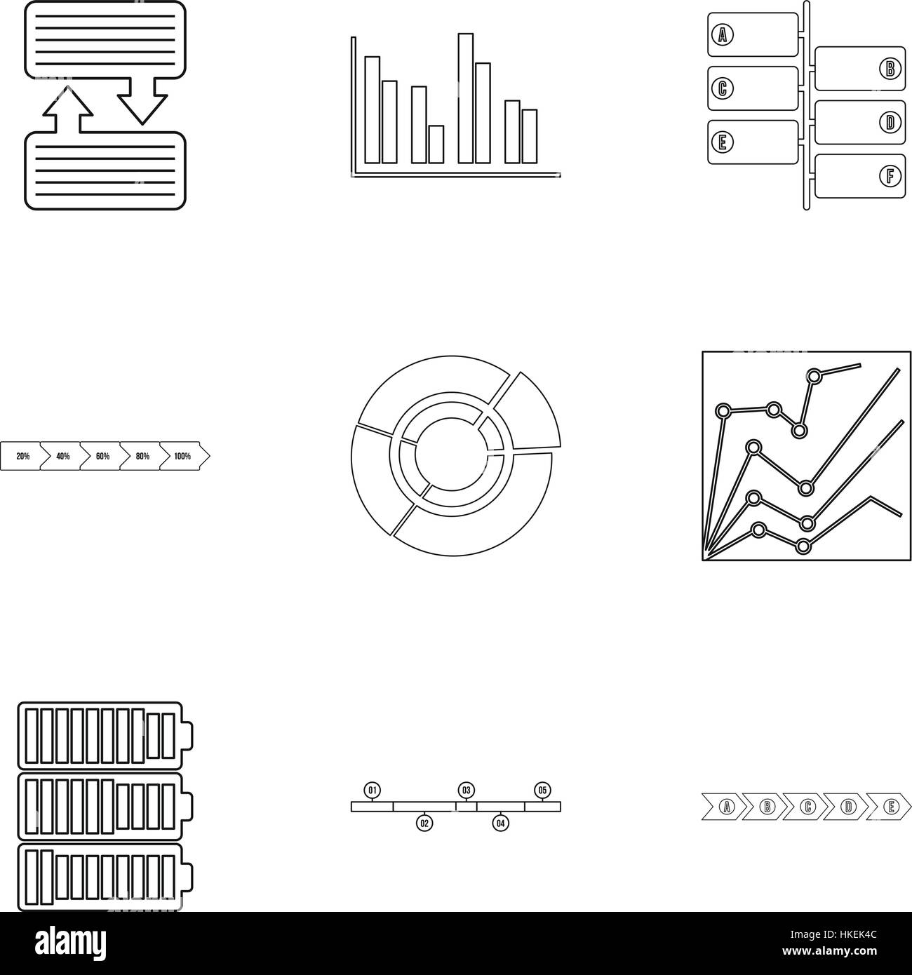 Success statistics icons set. Outline illustration of 9 success ...