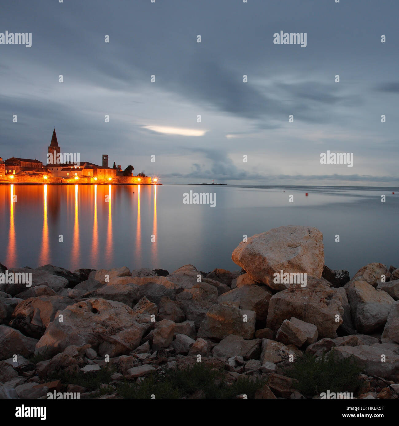Night view of coastal town of Porec in Croatia Stock Photo - Alamy