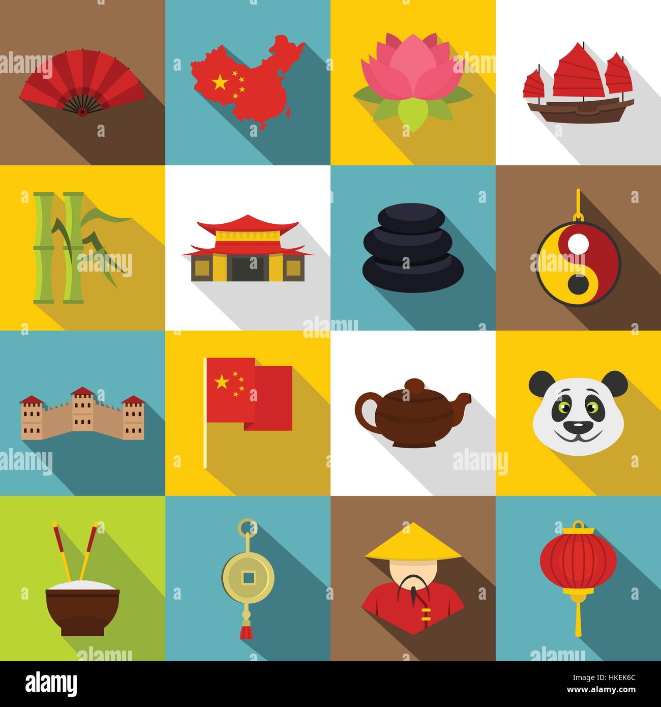 China travel symbols icons set. Flat illustration of 16 China travel ...